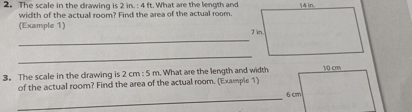 Solved: The scale in the drawing is 2 in. : 4 ft. What are the length ...
