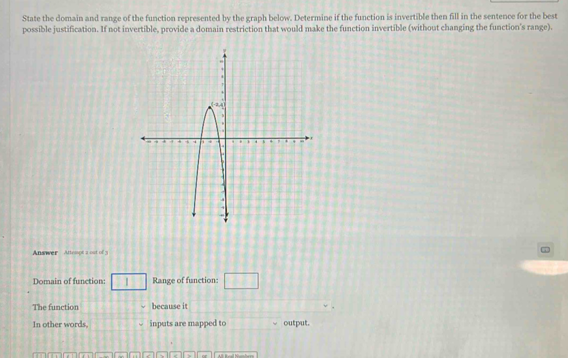 Solved: State the domain and range of the function represented by the ...