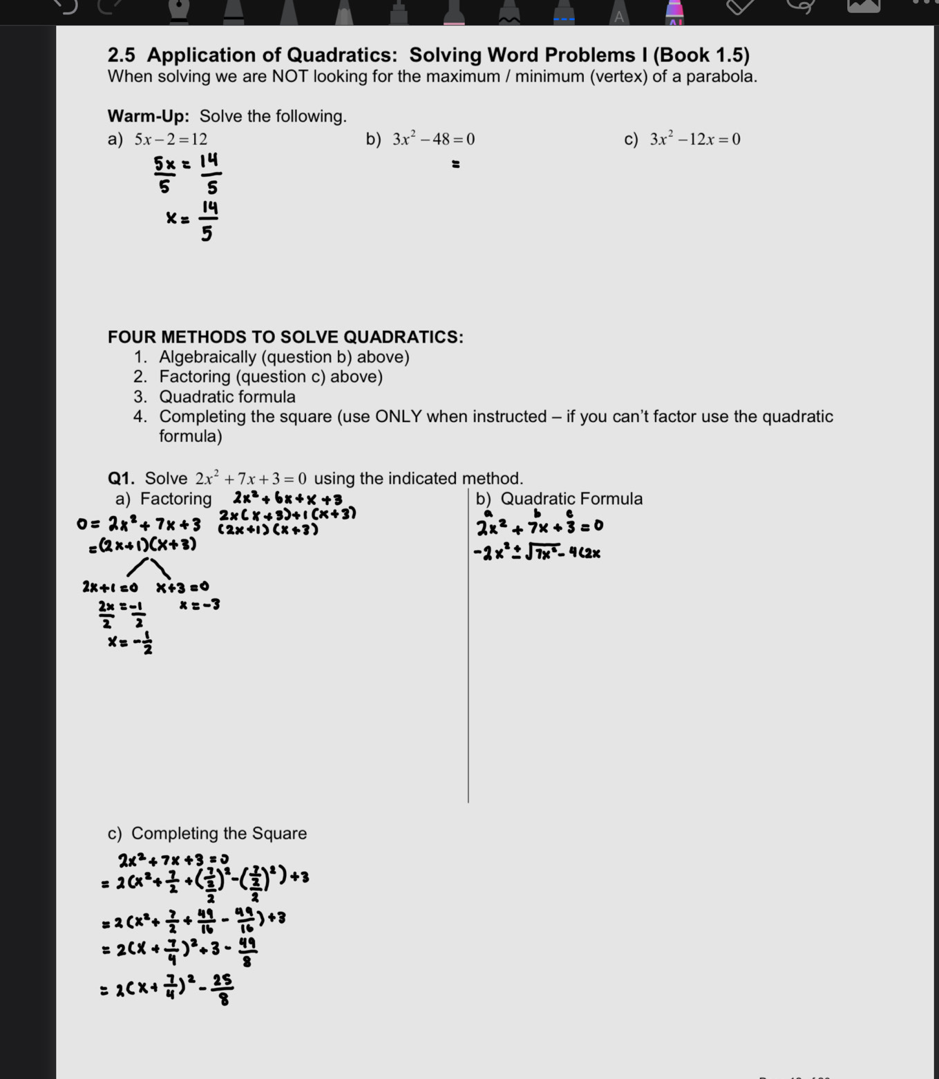 Solved: 2.5 Application of Quadratics: Solving Word Problems I (Book 1. ...