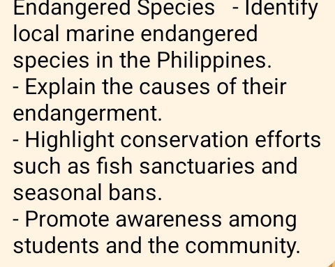 Solved: Endangered Species - Identify local marine endangered species ...