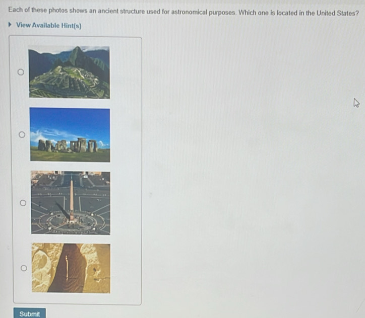 Solved: Each of these photos shows an ancient structure used for ...