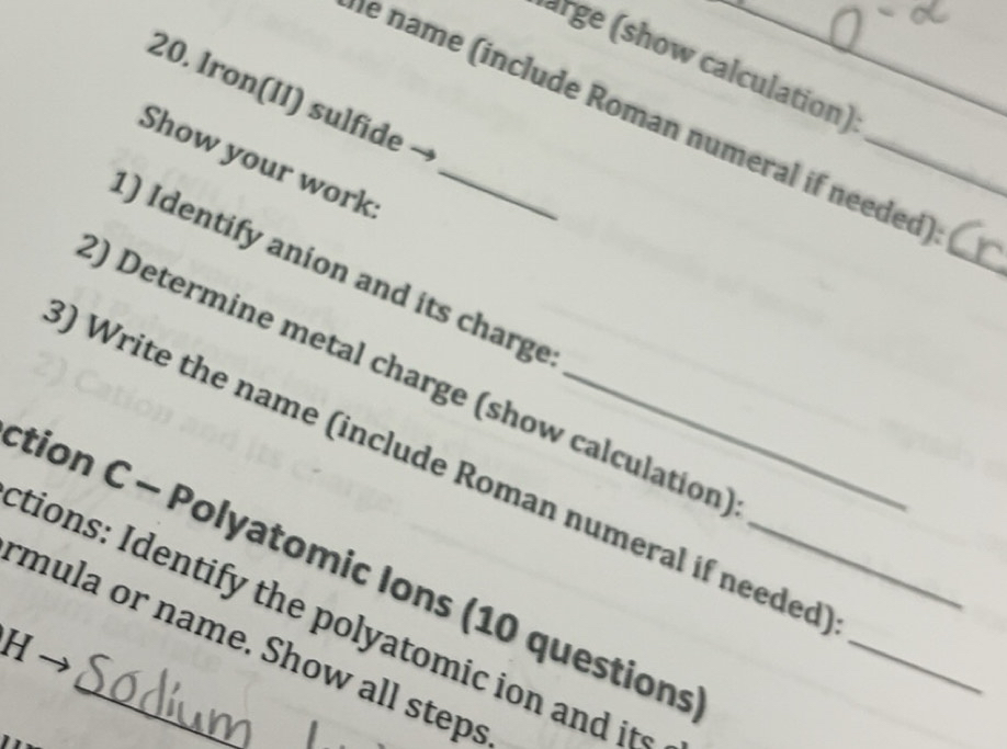Solved: arge (show calculation) 20. Iron(II) sulfíde e name (include ...