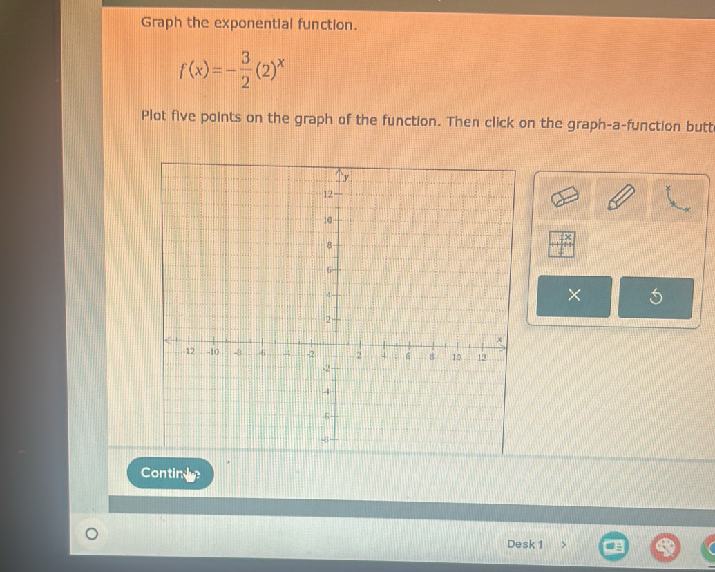 Solved: Graph the exponential function. f(x)=- 3/2 (2)^x Plot five ...