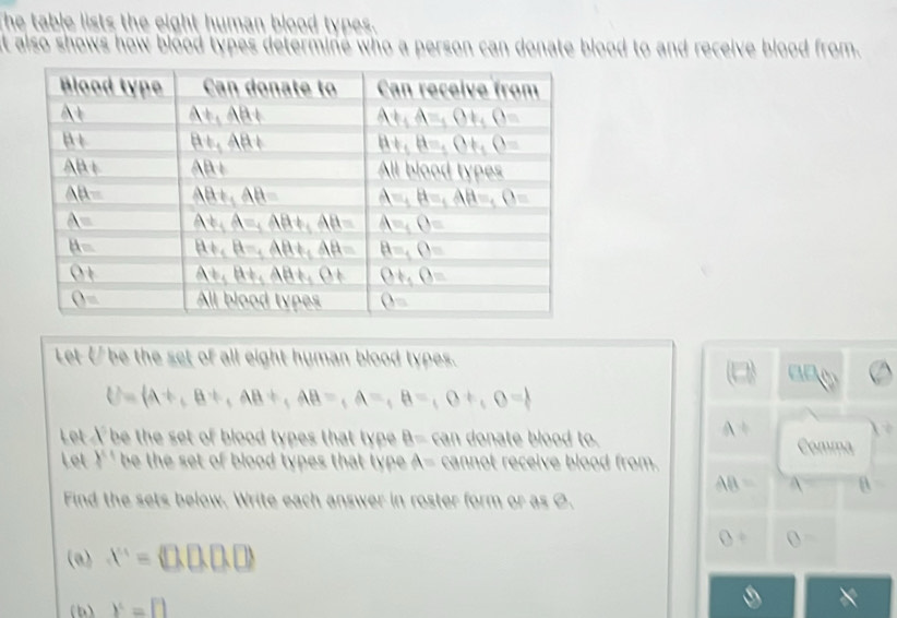 Solved: 11 U= A+,B+,AB+,AB=,A=,B=,C+,D= A+ Let A be the set of blood ...