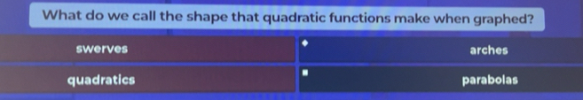 Gelöst:What do we call the shape that quadratic functions make when ...