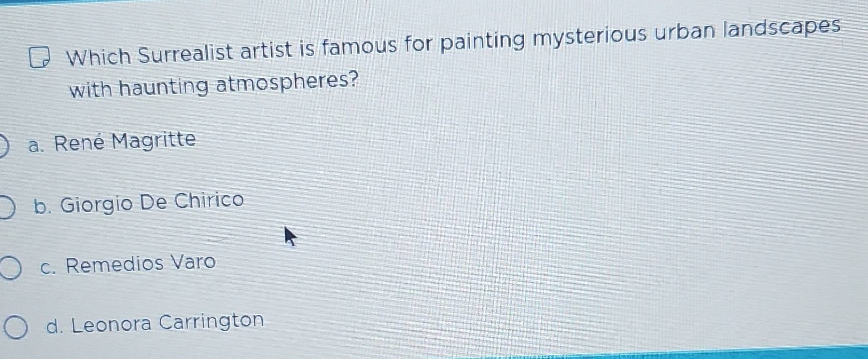 Solved: Which Surrealist artist is famous for painting mysterious urban ...