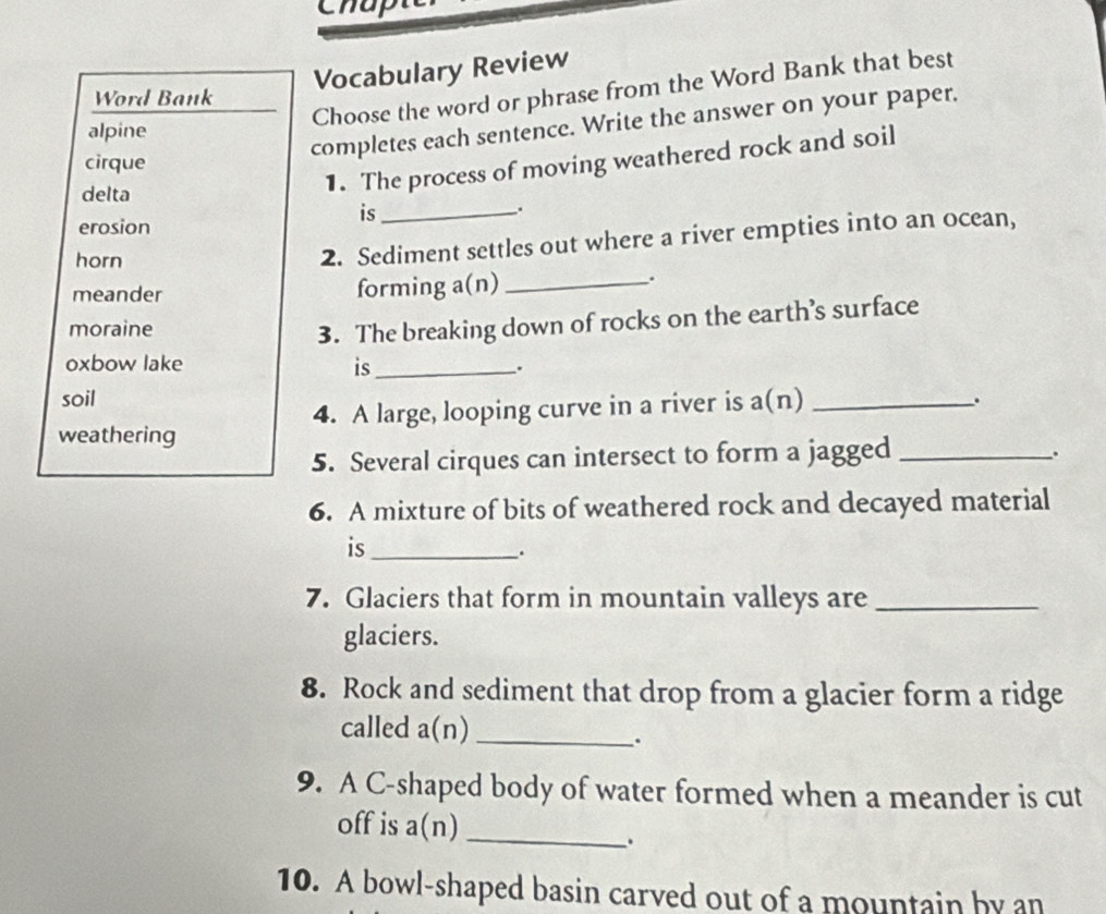 Solved: Chap Vocabulary Review Choose the word or phrase from the Word ...