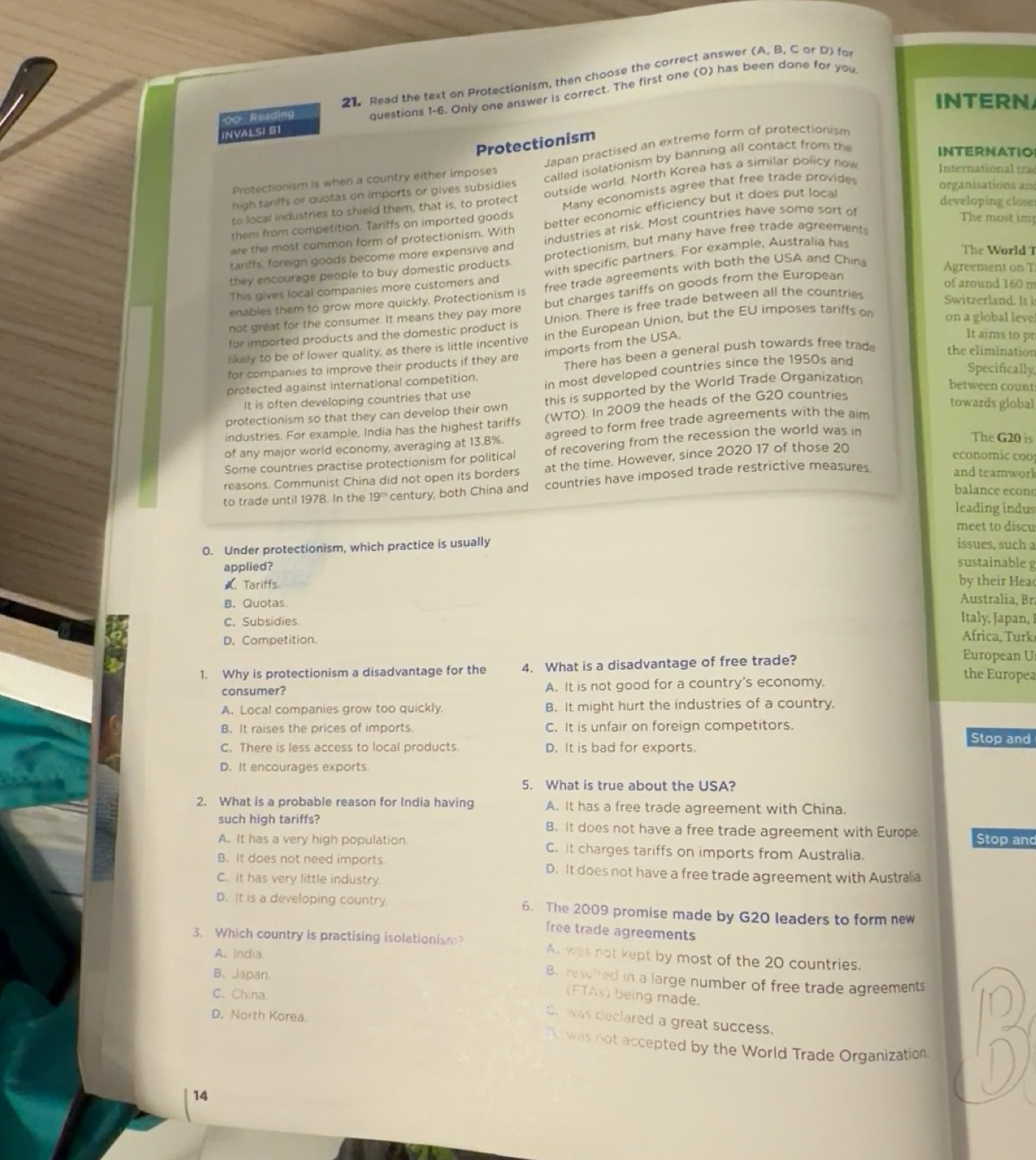 Risolto:Reading 21 Read the text on Protectionism, then choose the ...