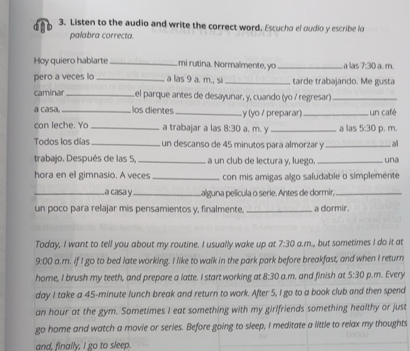 Solved: Listen to the audio and write the correct word. Escucha el ...