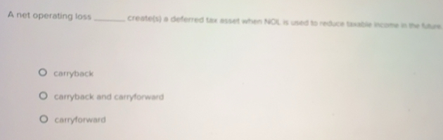Solved: A net operating loss _create(s) a deferred tax asset when NOL ...