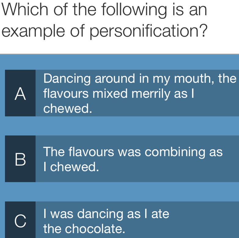 Solved: Which of the following is an example of personification ...