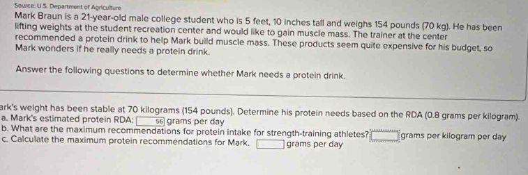 Solved: Source: U.S. Department of Agriculture Mark Braun is a 21-year ...