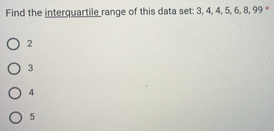 Solved: Find the interquartile range of this data set: 3, 4, 4, 5, 6, 8 ...