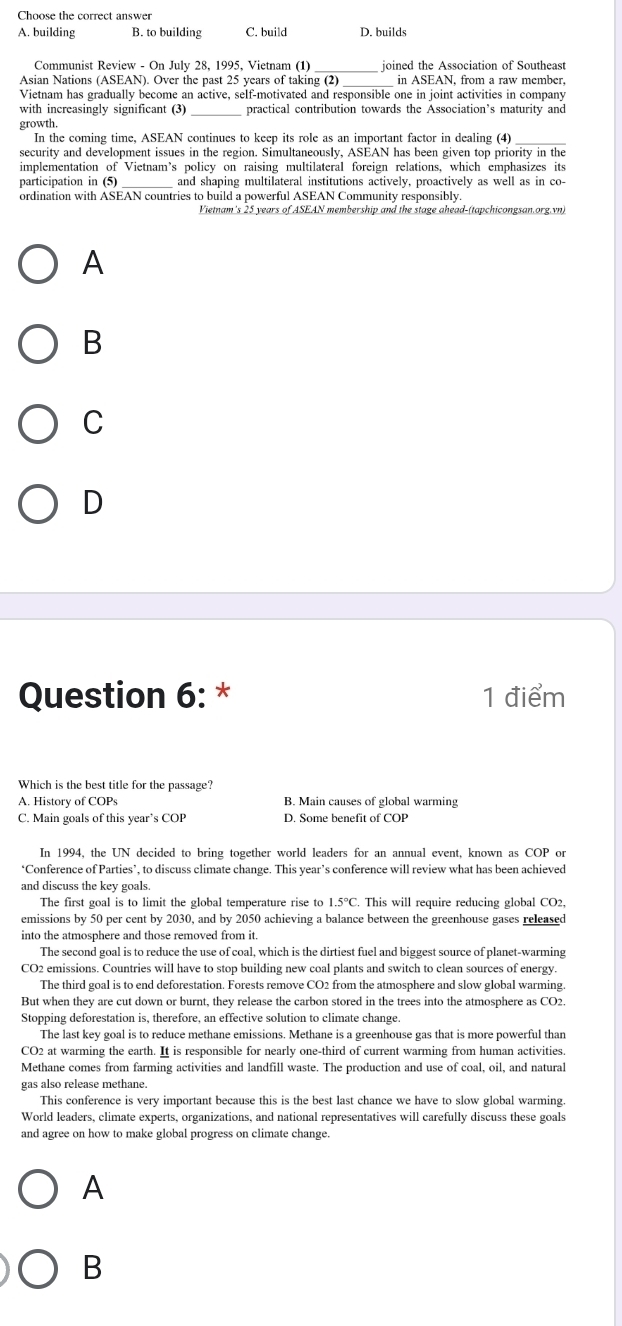 Giải quyết:Choose the correct answer A. building B. to building C ...