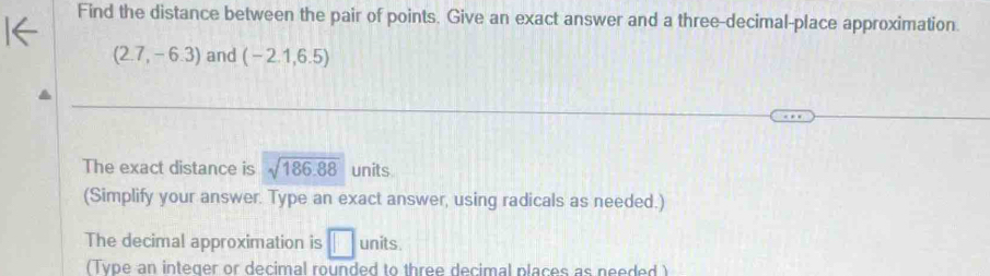 Solved: Find the distance between the pair of points. Give an exact ...