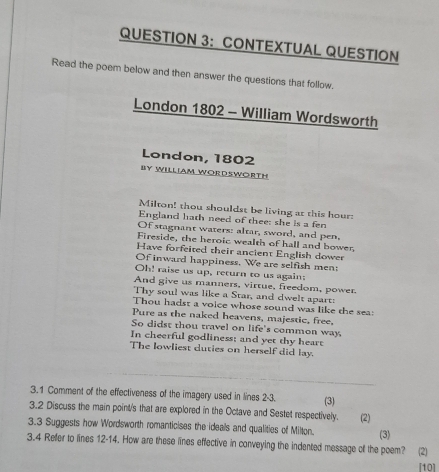 Solved: CONTEXTUAL QUESTION Read the poem below and then answer the ...