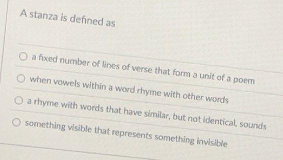 Solved: A stanza is defned as a fixed number of lines of verse that ...
