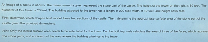 Solved: An image of a castle is shown. The measurements given represent ...