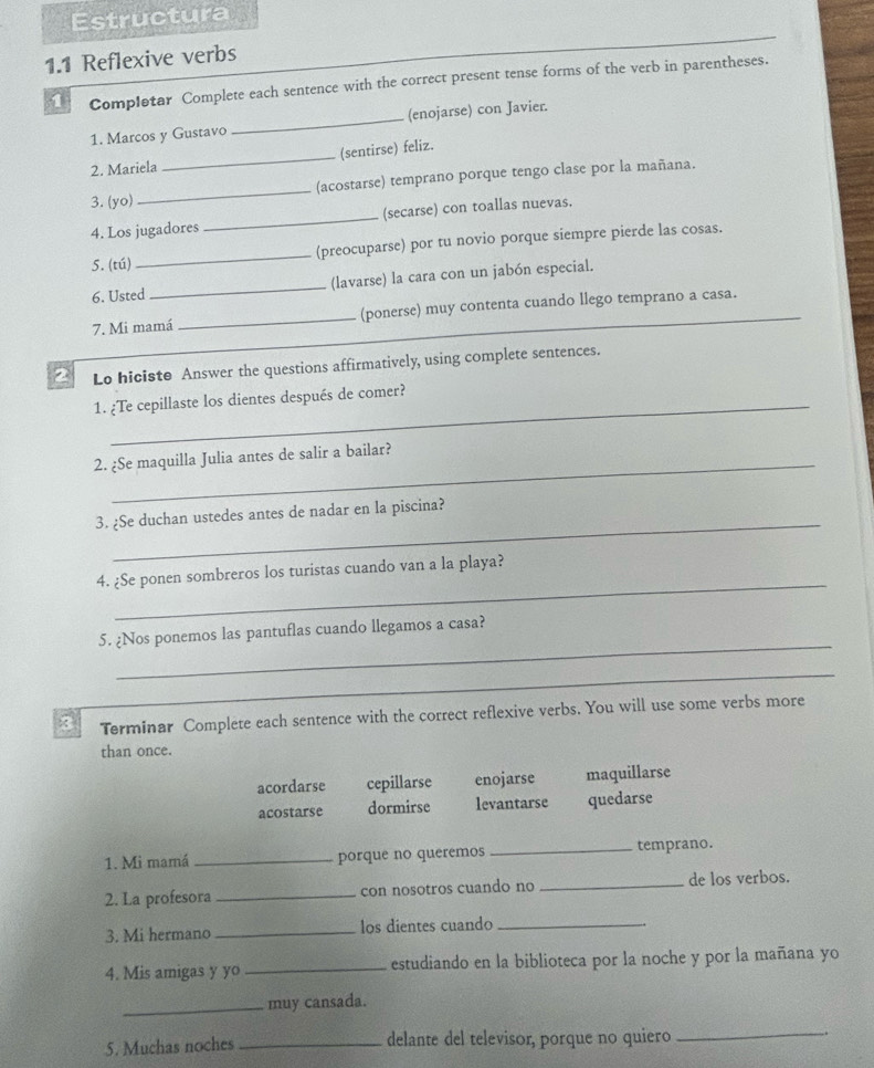 Solved: Estructura 1.1 Reflexive verbs 1 Complotar Complete each ...