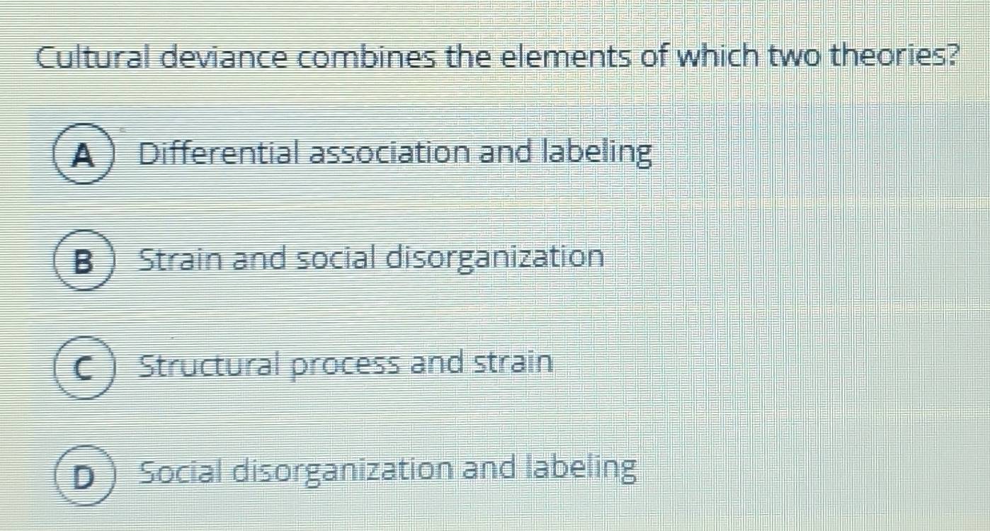 Solved: Cultural deviance combines the elements of which two theories ...
