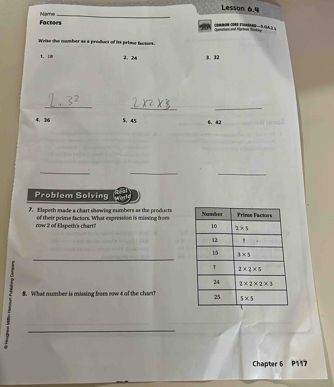 Solved: Lesson 6.4 Name_ Factors COMMON CORE STANDARD—5.0A.2.1 ...