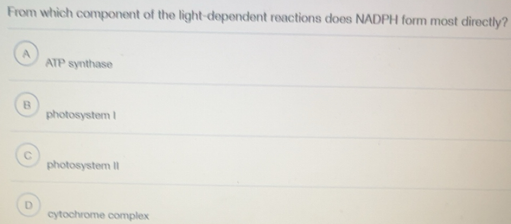 Solved: From which component of the light-dependent reactions does ...