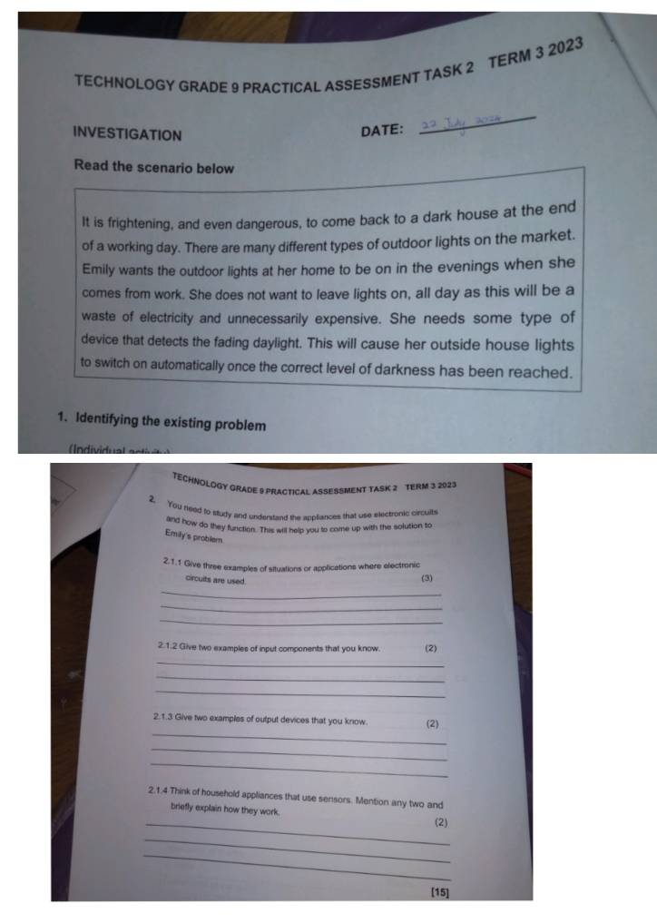 Solved: TECHNOLOGY GRADE 9 PRACTICAL ASSESSMENT TASK 2 TERM 3 2023 ...
