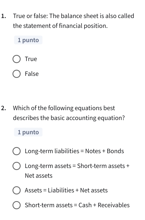 Solved: True or false: The balance sheet is also called the statement ...