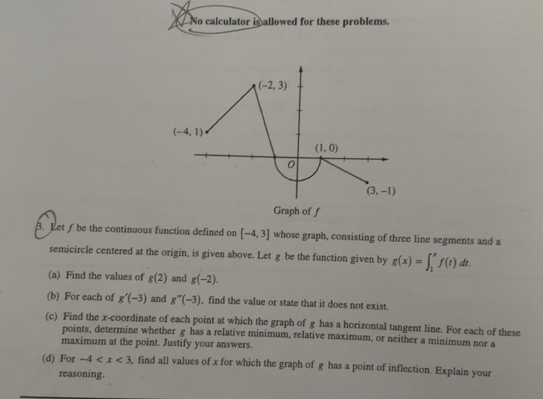 Solved: No calculator is allowed for these problems. (-2,3) (-4,1) (1,0 ...