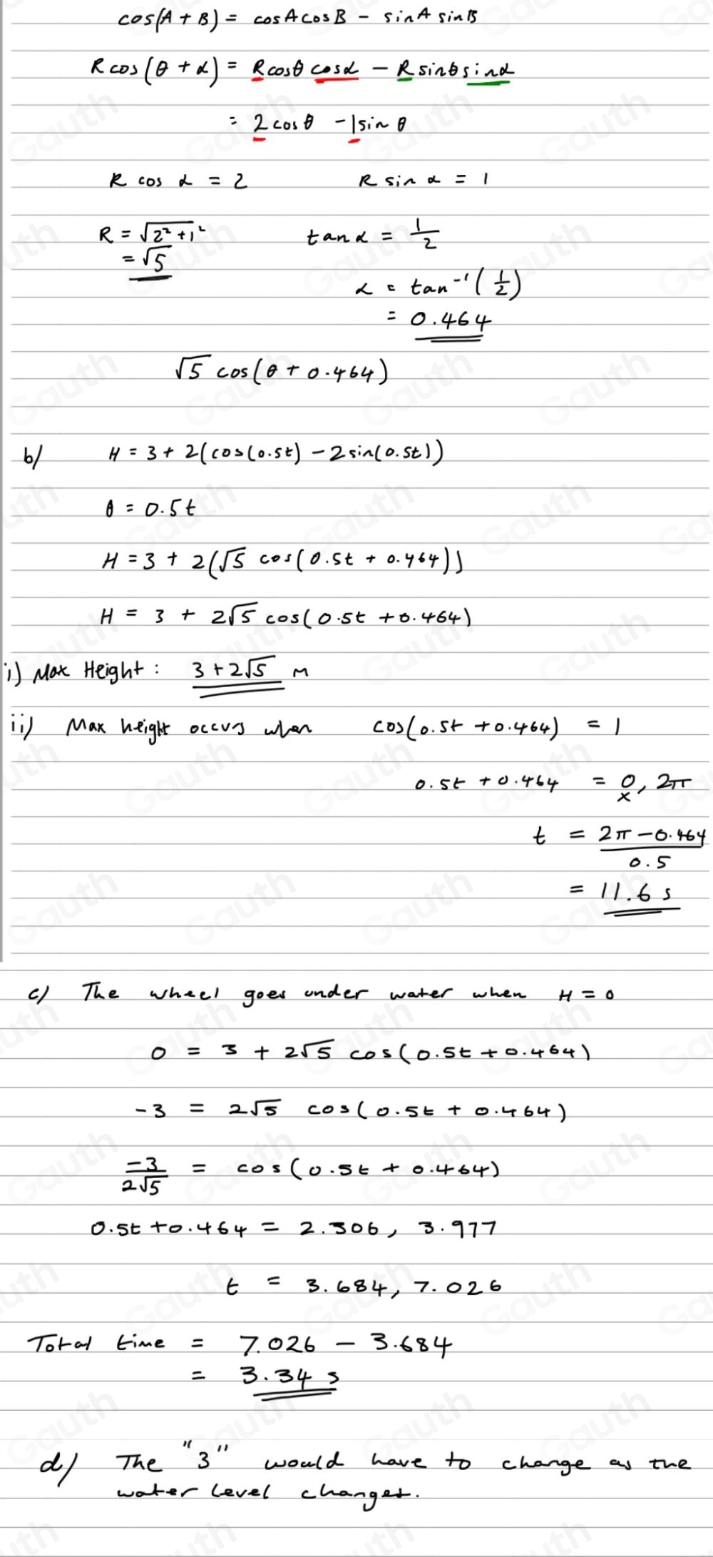 แก้ไขแล้ว:Express 2cos θ -sin θ in the form Rcos (θ +alpha ) , where R ...