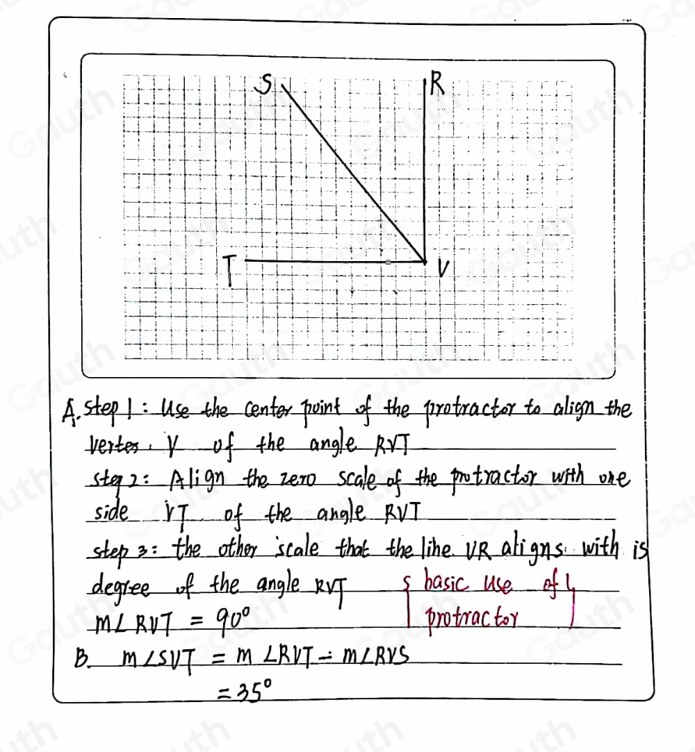 Solved: Angle RVT is a right angle. Explain how to use a protractor to find the measure of angle ...