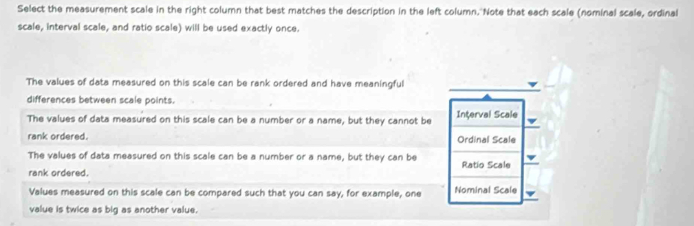 Solved: Select the measurement scale in the right column that best ...