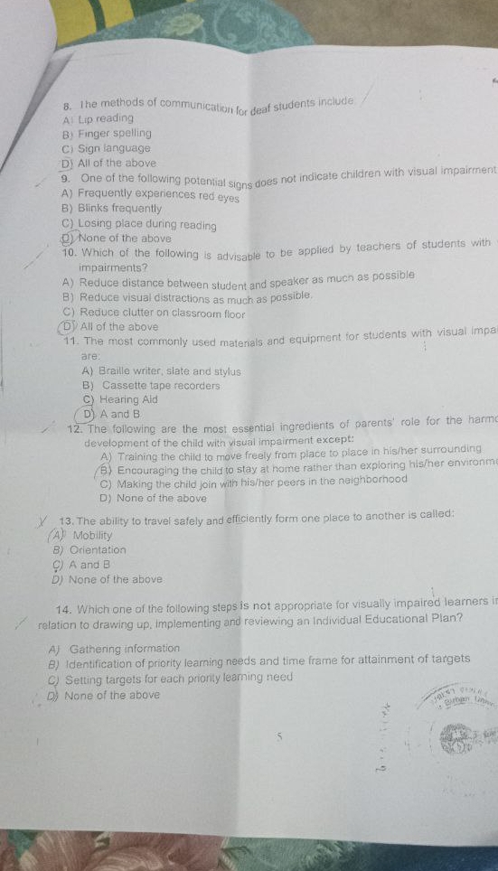 Solved: The methods of communication for deaf students include A Lip ...