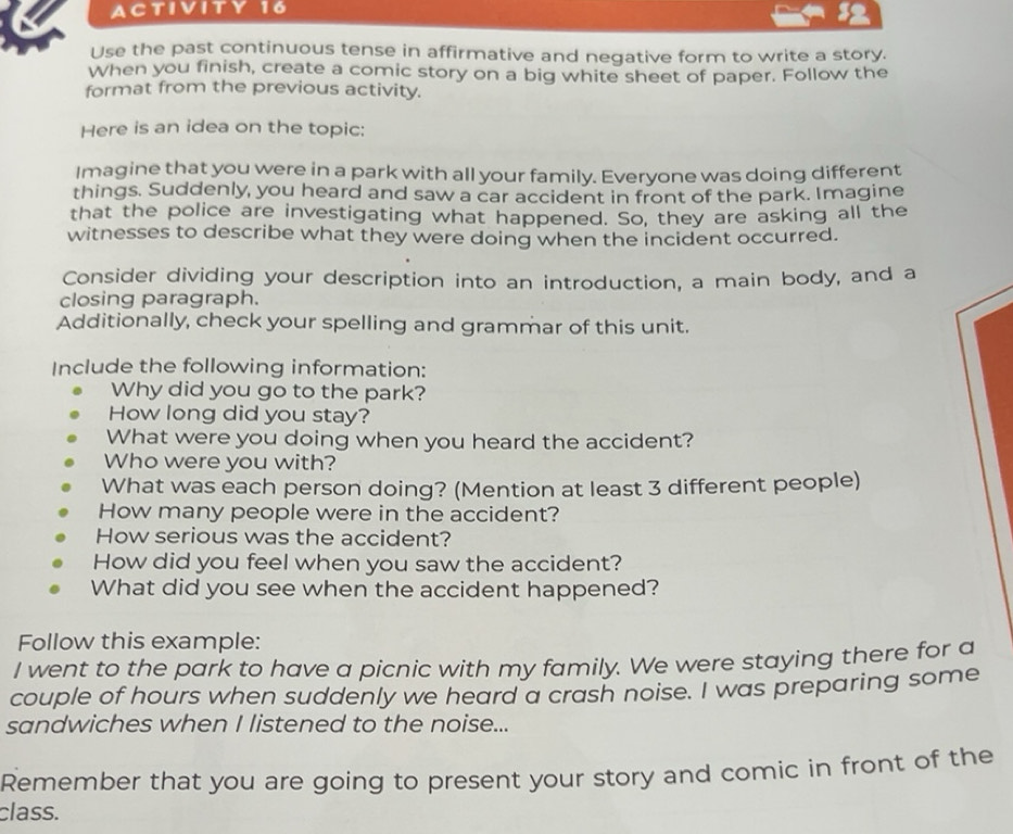 Resuelto:ACTIVITY 16 Use the past continuous tense in affirmative and ...