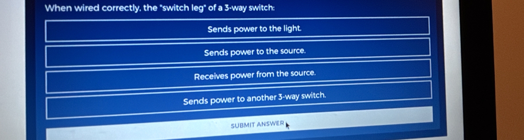 Solved: When wired correctly, the "switch leg" of a 3 -way switch ...