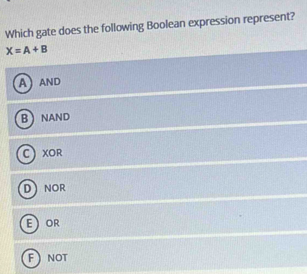 Solved: Which gate does the following Boolean expression represent? X=A ...