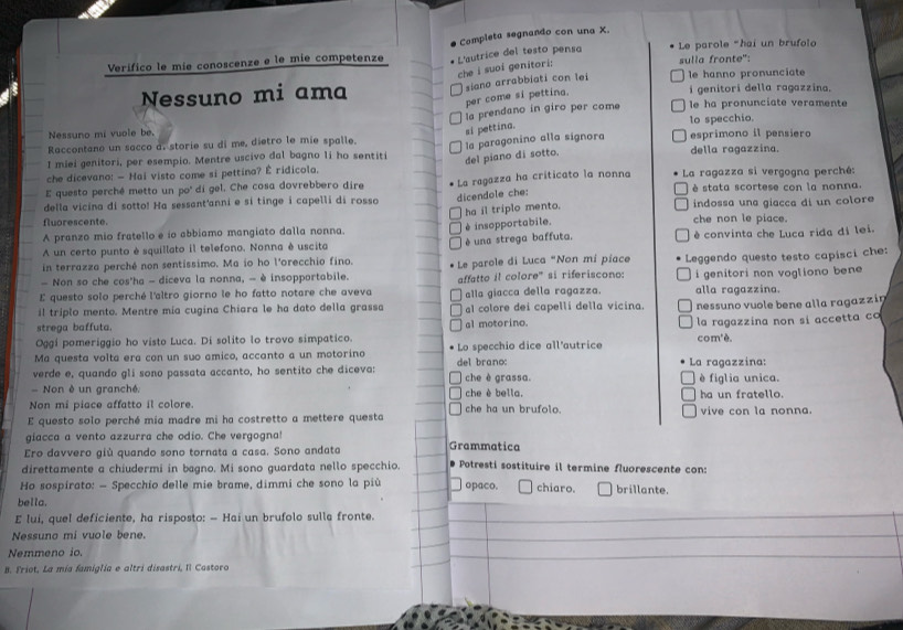 Risolto:Completa segnando con una X. Verifico le mie conoscenze e le ...