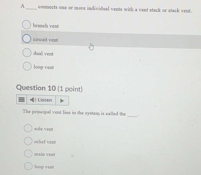Solved: A_ connects one or more individual vents with a vent stack or ...