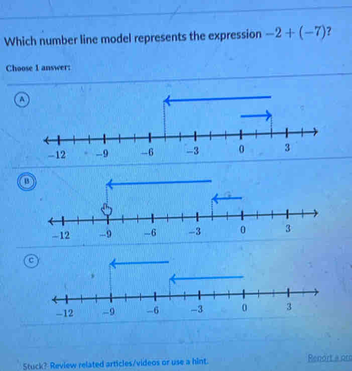 Solved: Which number line model represents the expression -2+(-7 ... Solved: Which number line model represents the expression -2+(-7 ...