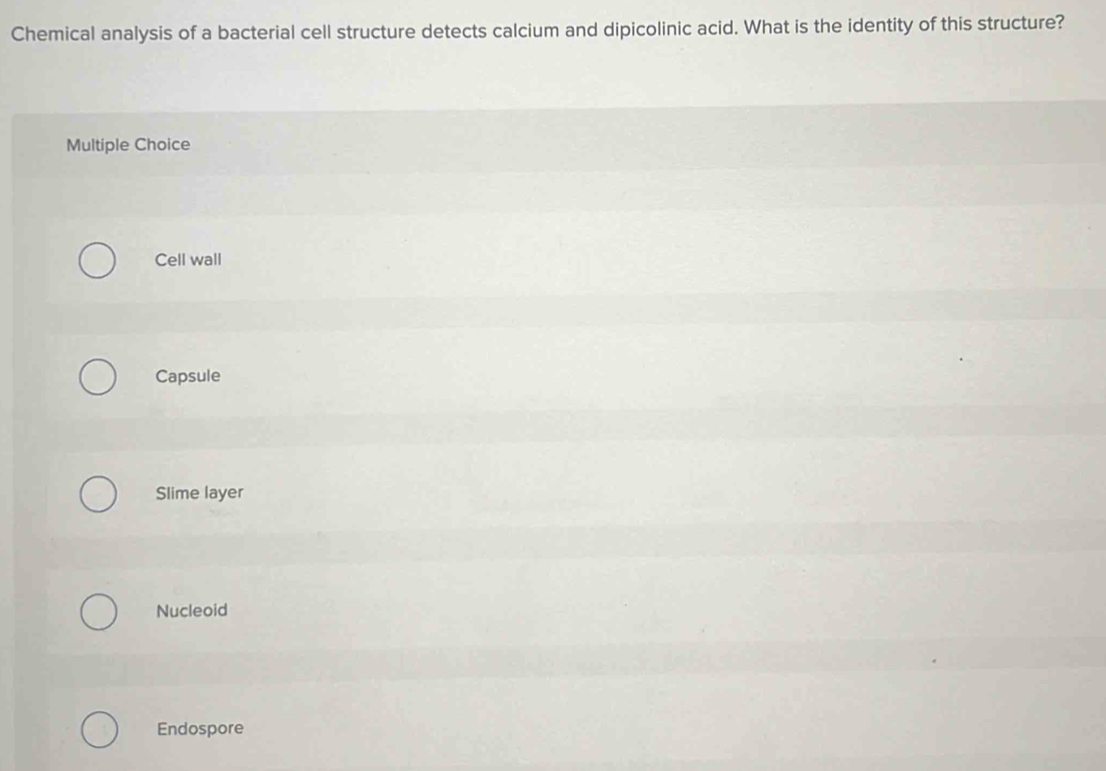 Solved: Chemical analysis of a bacterial cell structure detects calcium ...