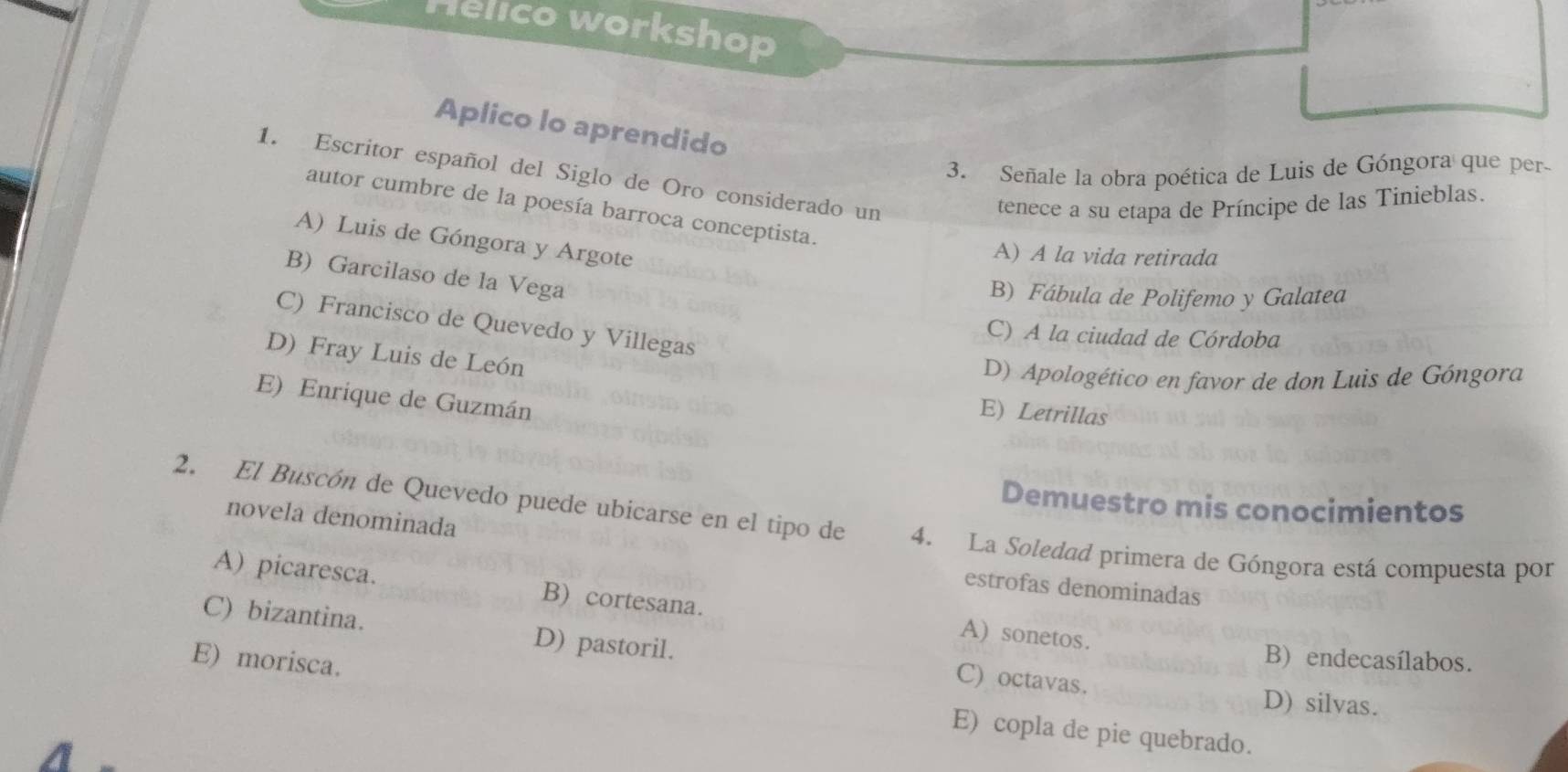 Resuelto:Hélico workshop Aplico lo aprendido 3. Señale la obra poética ...