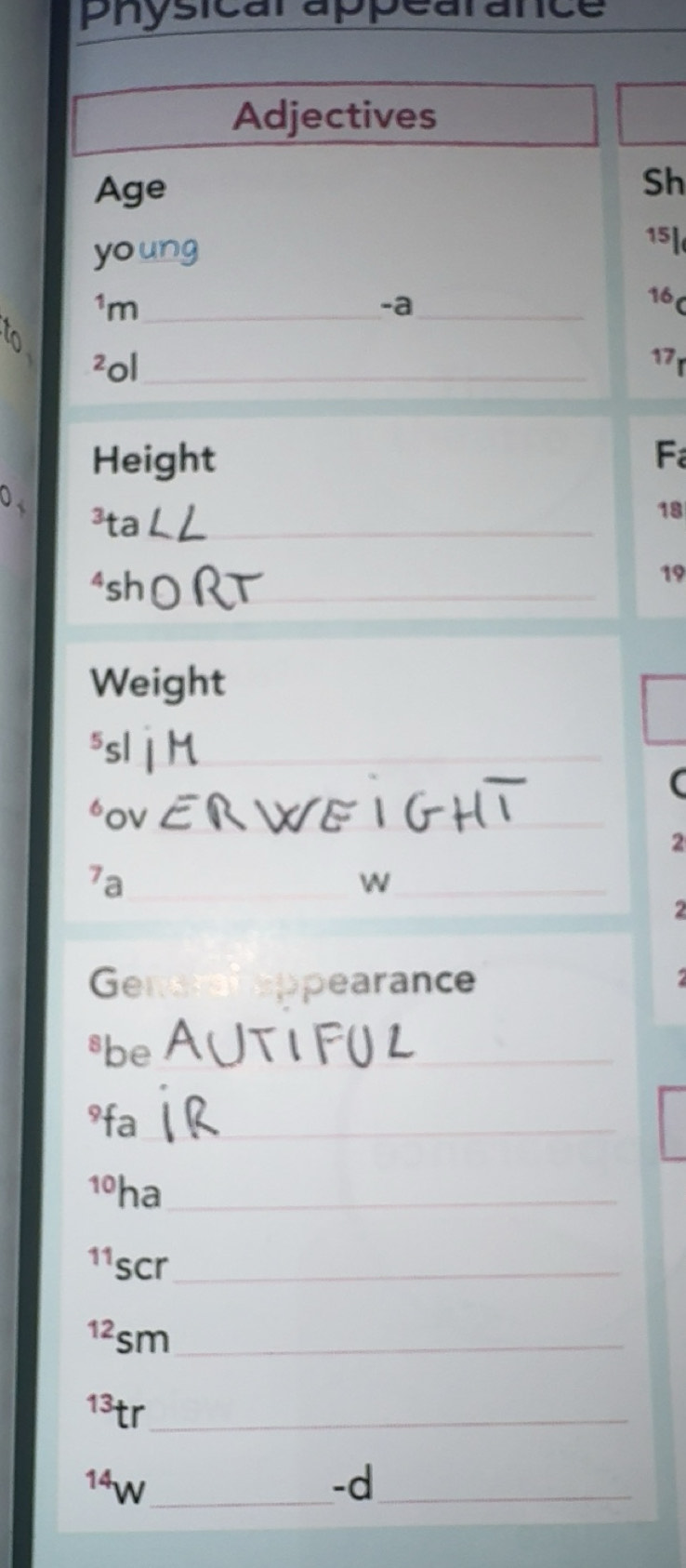 Risolto:physicarappearance Adjectives Age Sh young^(15)| ¹m_ -a_ 16 ²ol ...