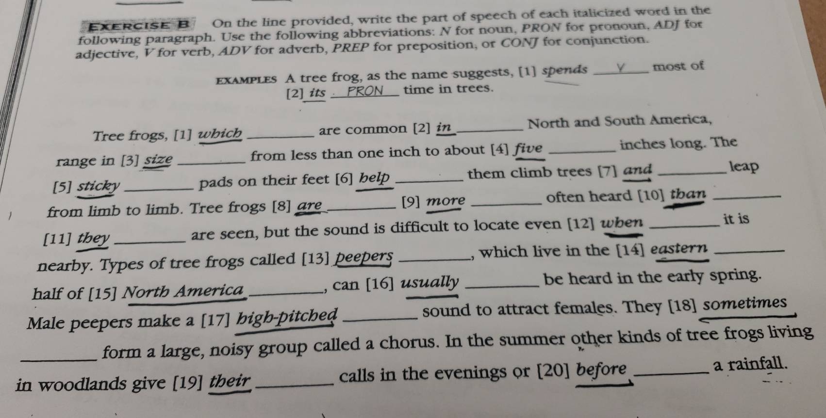 Solved: On the line provided, write the part of speech of each ...