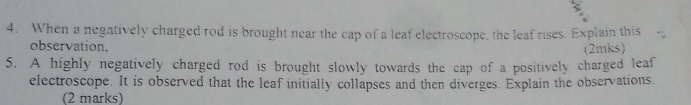 Solved: When a negatively charged rod is brought near the cap of a leaf ...
