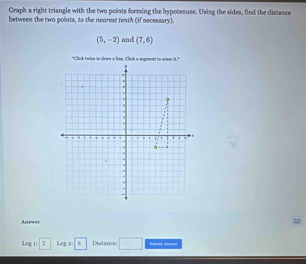 Solved: Graph a right triangle with the two points forming the ...