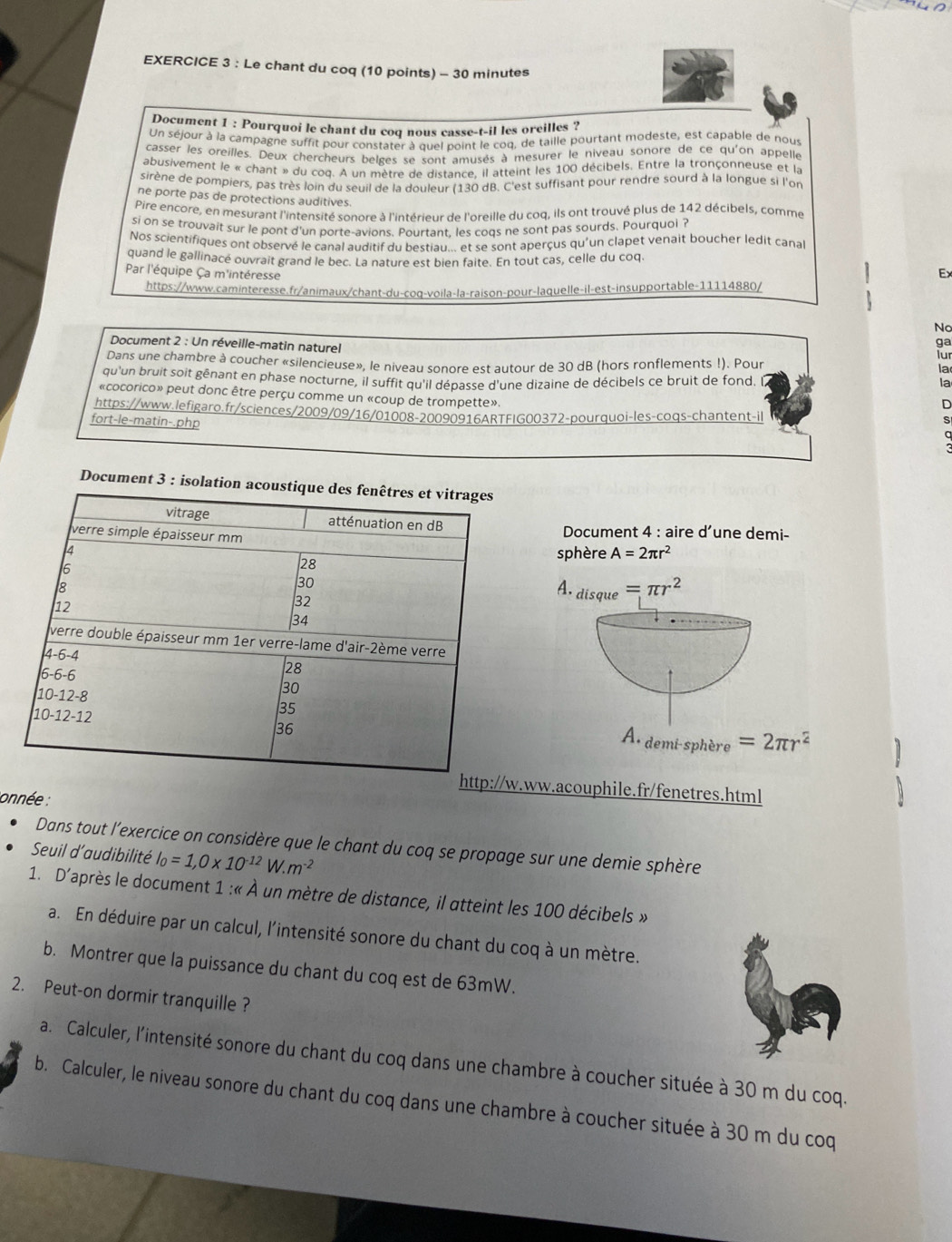 Résolu :Le chant du coq (10 points) - 30 minutes Document 1 : Pourquoi ...