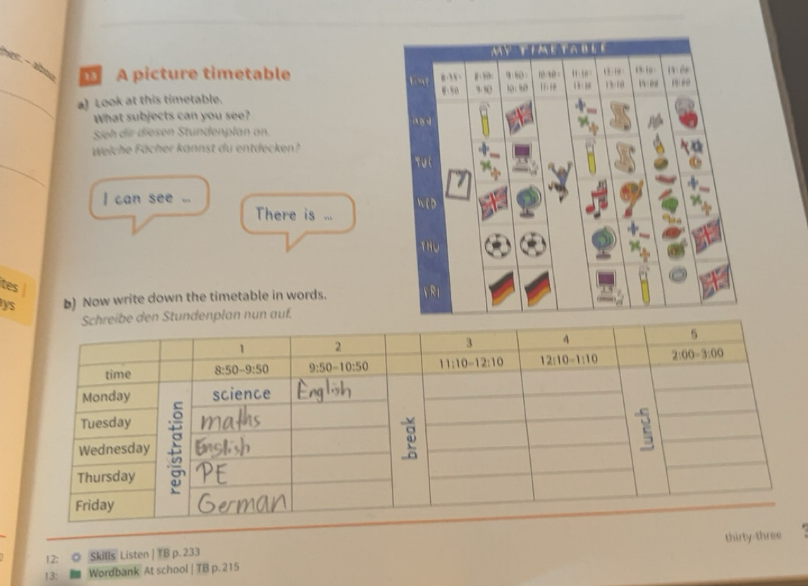 Gelöst:hr - ab A picture timetable _a) Look at this timetable. What ...