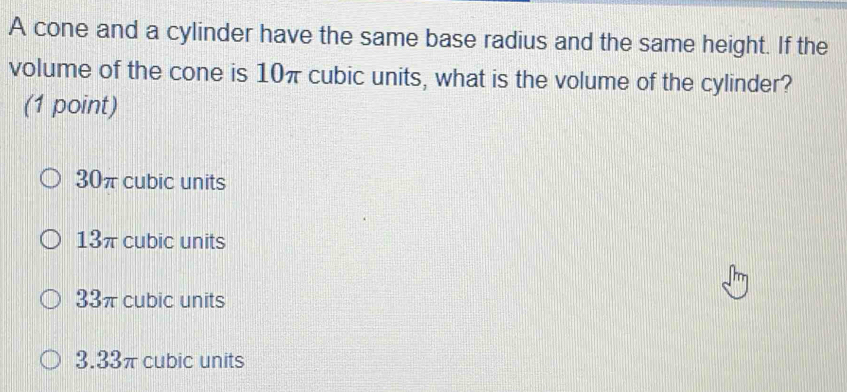 Solved: A cone and a cylinder have the same base radius and the same ...