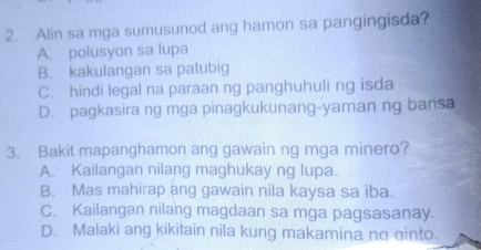 Solved: Alin sa mga sumusunod ang hamon sa pangingisda? A. polusyon sa ...