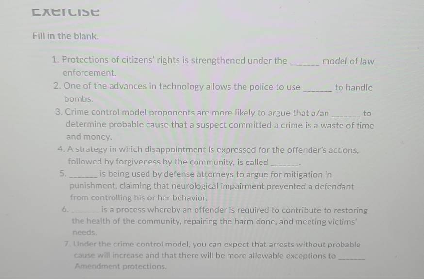 Solved: cxercise Fill in the blank. 1. Protections of citizens' rights ...